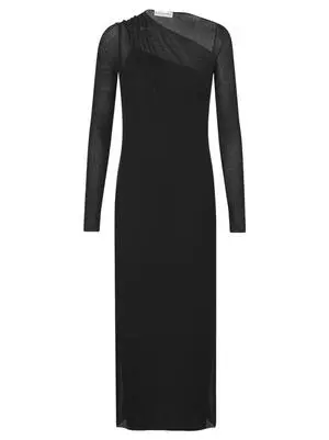 Dior Asymmetrical Mid-length Dress With Side Slit Neckline And Long Sleeves - Black