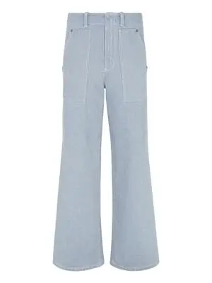 Fendi Logo Embossed Wide-leg Jeans - Blue
