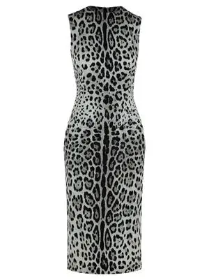 Dolce & Gabbana Leopard Print Sleeveless Midi Dress - Gray