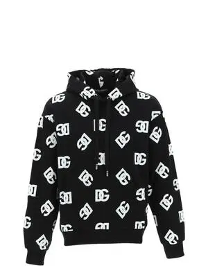 Dolce & Gabbana All-over Logo Print Cotton Hoodie - Black