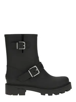 JIMMY CHOO Biker Rain Round Toe Buckled Boots - Black