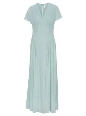 ROTATE BY BIRGER CHRISTENSEN Maxi V-neck Dress With Short Sleeves - Blue