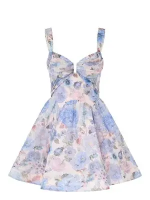 Zimmermann Rebellion Drape Mini Dress - Sky Bloom