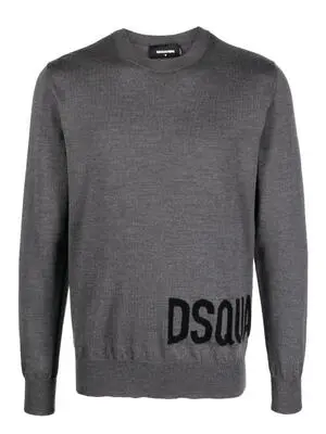 Dsquared2 Logo Intarsia Crewneck Knitted Jumper - Gray