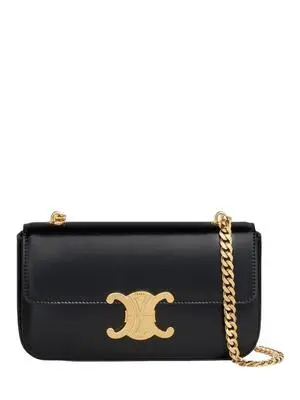 Celine Claude Chain Shoulder Bag In Shiny Calfskin - Black