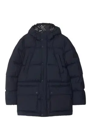 Burberry Long Sleeved Hooded Down Jacket - Navy Blue