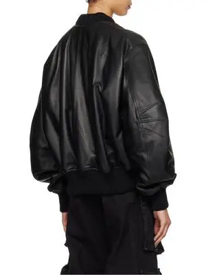 Attico The Leather Bomber Jacket - Black