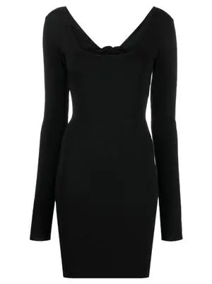 ROTATE BY BIRGER CHRISTENSEN Long Sleeve V-neck Dress With Back Bow Detail - Black