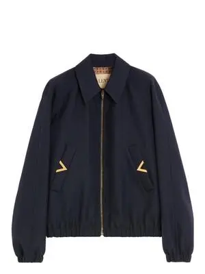 Valentino Garavani Logo Plaque Zip-up Bomber Jacket - Navy Blue