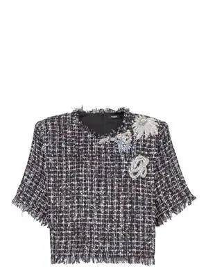 Balmain Appliqué Tweed T-shirt - Black