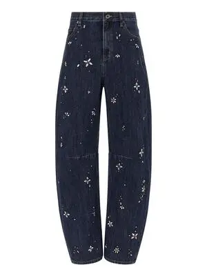 SELF-PORTRAIT Embellished Barrel Leg Jeans - No
