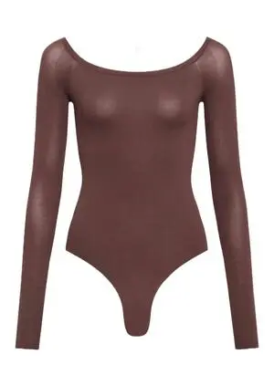 Alaïa Second-skin Knit Off-shoulder Bodysuit - Chocolate