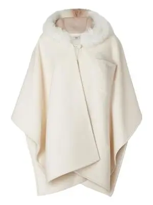 Fendi Wool Poncho With Shearling Hood - White