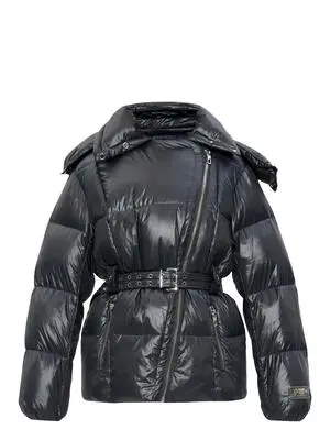 GANNI Hooded Puffer Jacket With Logo Detail - Black