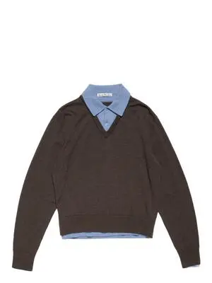 Acne Studios Layered Knit Jumper With Polo Collar - Black