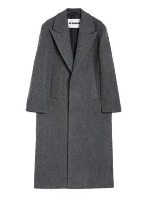 JIL SANDER Long Wool Gabardine Coat - Meteorite
