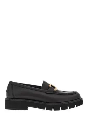 FERRAGAMO Round Toe Loafer With Golden Detail - Black