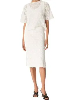 Bottega Veneta Fish Lace Midi Skirt - Chalk