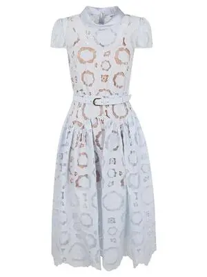 SELF-PORTRAIT Floral Lace Midi Dress With Belt - Blue