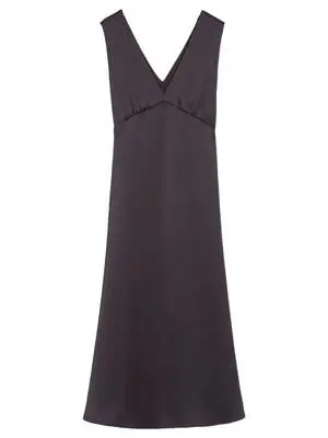 Max Mara Sleeveless V-neck Satin Midi Dress - Black