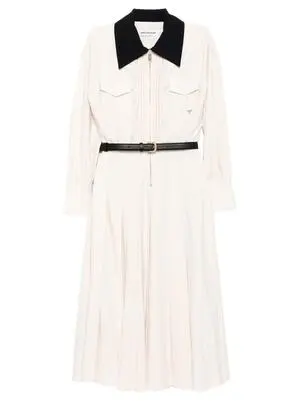 SELF-PORTRAIT Contrast Collar Midi Dress - Cream