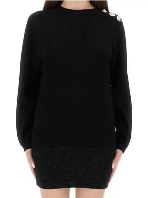 Balmain Logo Monogram Jumper With Button Detail - Black