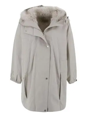 MAX MARA Max Mara Hooded Long Sleeve Coat With Zip Closure And Fur Trim