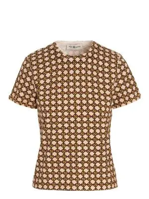Tory Burch Logo-check Cotton T-shirt - Nude