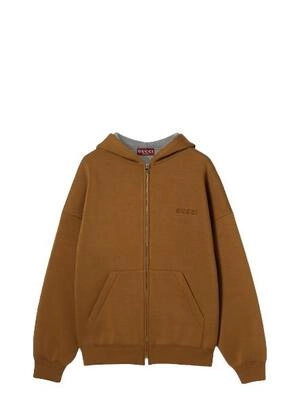 Gucci Embroidered Hooded Jersey Sweatshirt - Brown
