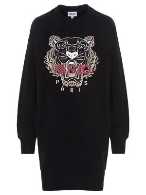 Kenzo Tiger Embroidered Sweater Dress - Black