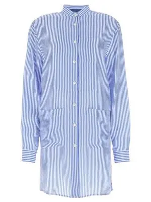 Prada Striped Long Sleeve Shirt Dress - Light Blue