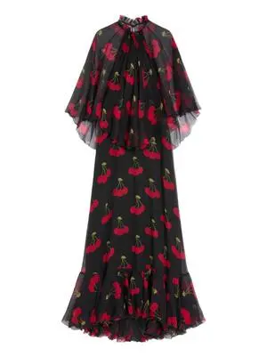 Valentino Garavani Long Sleeve Cherry Print Dress - Black