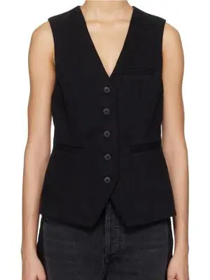 Citizens Of Humanity V-neck Sleeveless Vest With Welt Pockets - Black