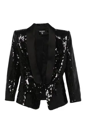 Balmain Sequined Lapel Blazer - Black