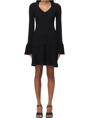 LIU JO Liu Jo V-Neck Ribbed Knit Flared Mini Dress