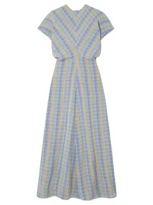 TOTEME Plaid Pleated Midi Dress - Gray