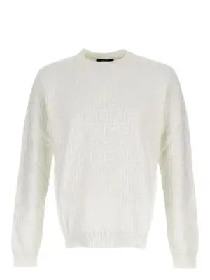 Fendi Ff Monogram Crewneck Knitted Jumper - White