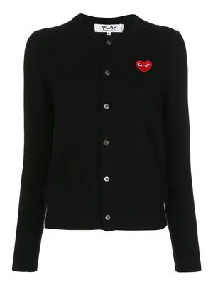 Play Comme Des Garcon Heart-patch Knit Cardigan - Black
