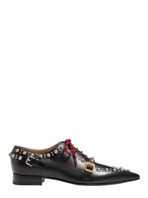 Valentino Garavani Embellished Lace-up Pointed Toe Flats - Black