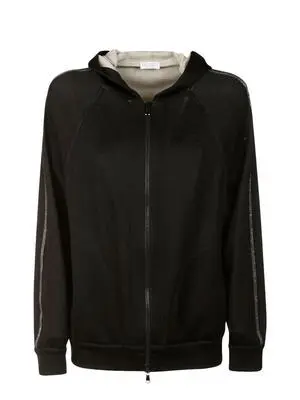 Brunello Cucinelli Embellished Zipped Hoodie - Black