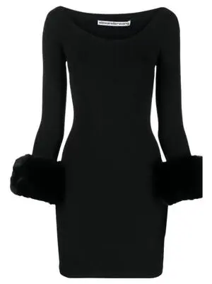 Alexander Wang Round Neck Fur Trimmed Mini Dress - Black