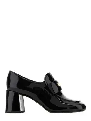 Miu Miu High-heeled Slip-on Moccasins With Logo Detail - Black