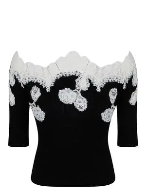 Ermanno Scervino Off-the-shoulder Lace Trimmed Knit Top - No