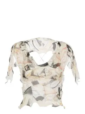 Fendi Geometric Motif Printed Chiffon Top - White