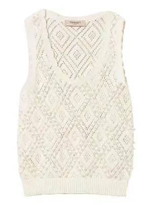 TWINSET Pearl Embellished Knit Tank Top - White