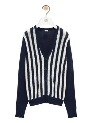 Loewe Striped V-neck Cardigan - Navy Blue/white
