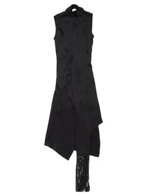 Acne Studios Asymmetrical Draped Midi Dress With Fringes - Black
