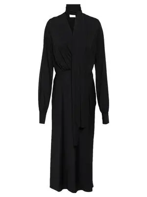 Sportmax Attached Scarf Silk-blend Midi Dress - Black
