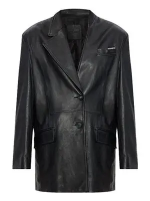 Attico Single Breasted Leather Blazer - Black