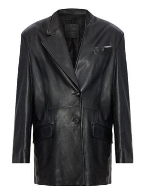 Attico Single Breasted Leather Blazer - Black